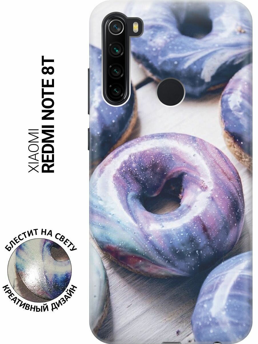 Силиконовый чехол на Xiaomi Redmi Note 8T, Сяоми Редми Ноут 8Т с эффектом блеска "Пончики в сиреневой глазури"