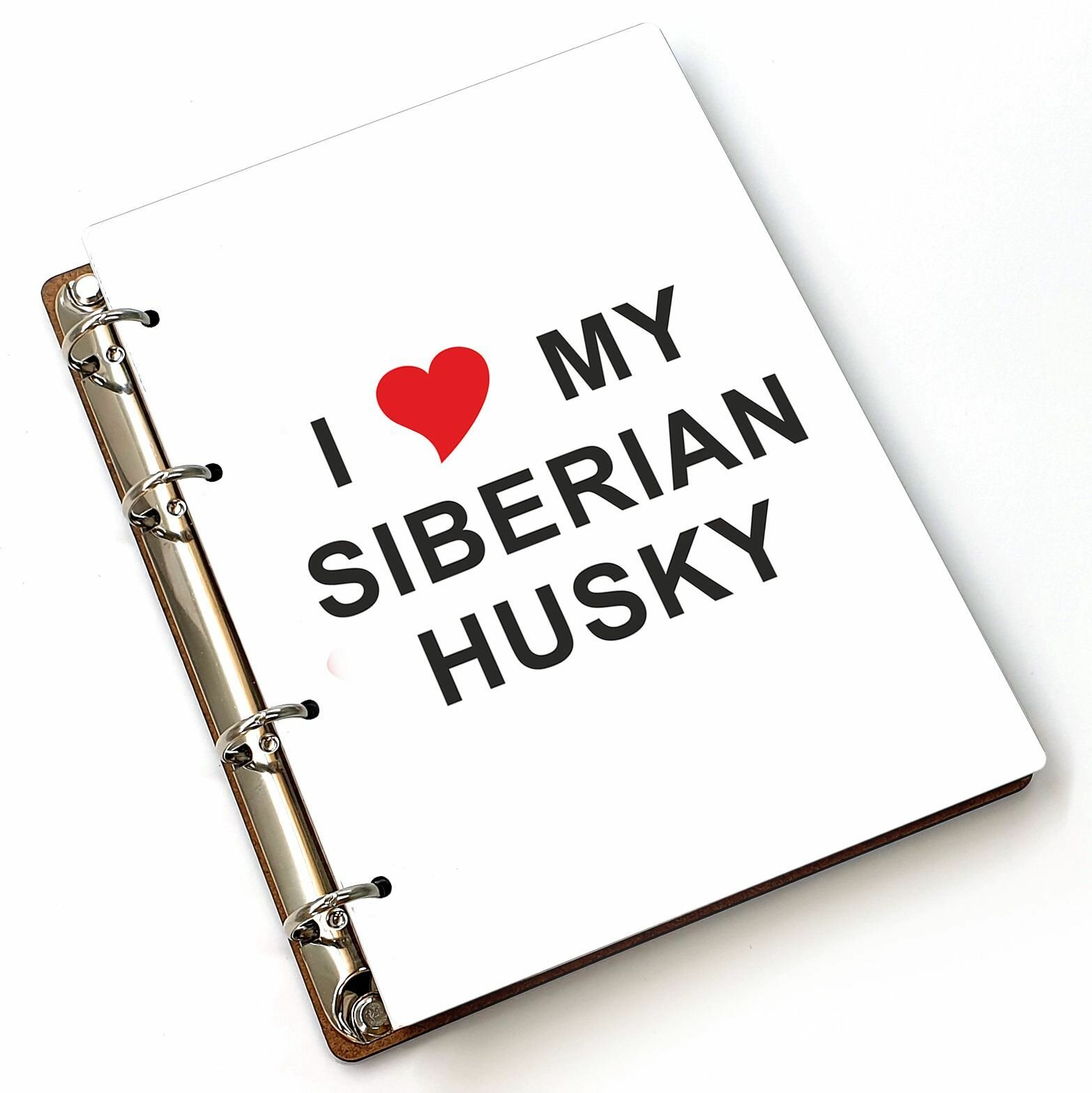 Блокнот A5 деревянный, сменный блок #huskydom I love my siberian husky (текст) 0001700