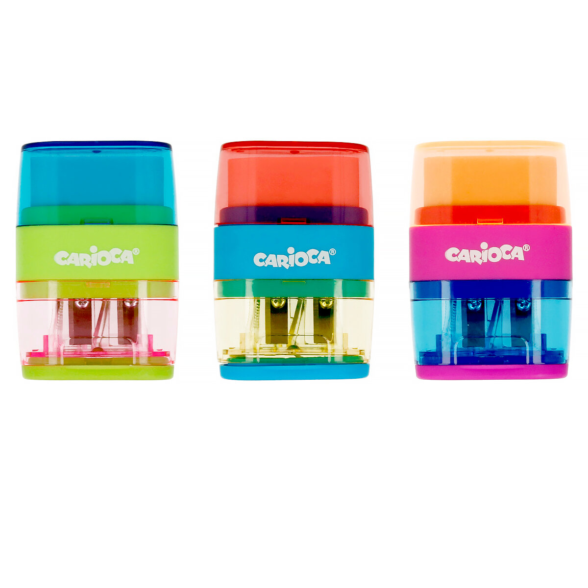 Carioca точилка с двумя отверстиями 43108-XU06 в комплекте ластик для карандашей