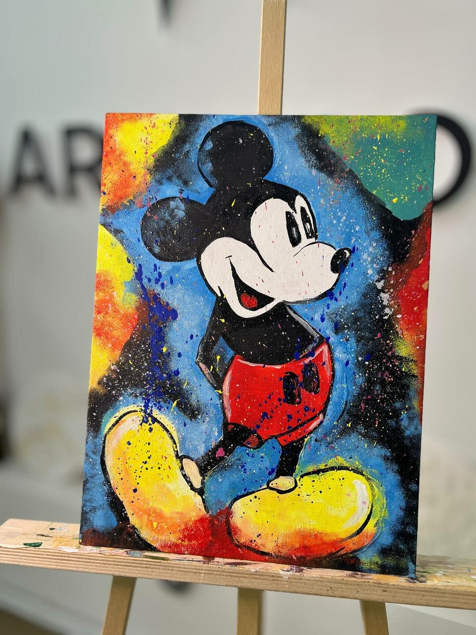 Акриловая живопись, картина ручной работы размером 40х30 "Микки Маус"