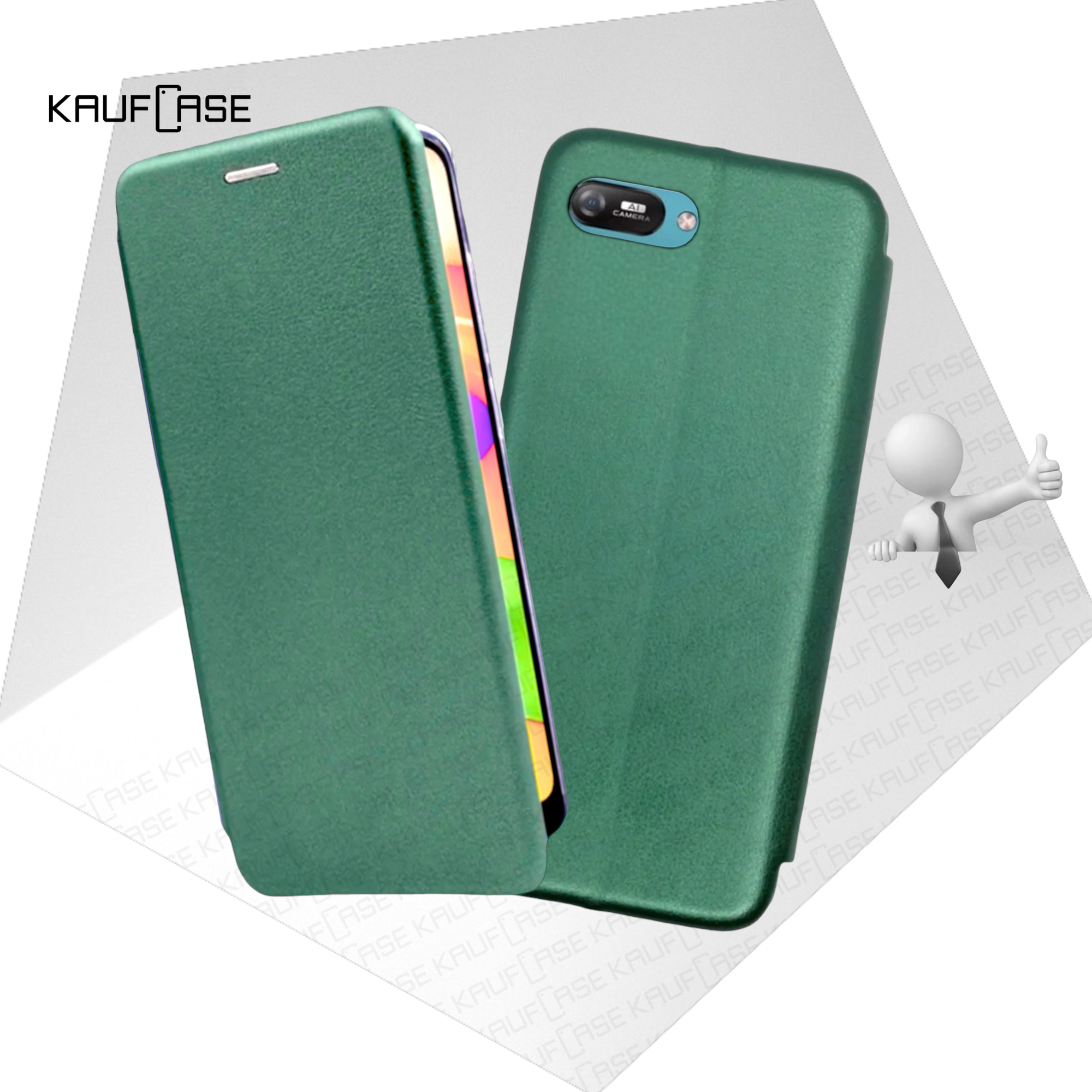 Чехол книжка для телефона Itel A25 (5"), темно-зеленый. Текстура под кожу
