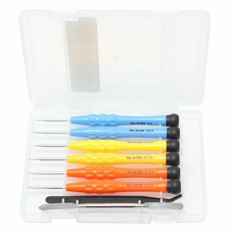 Набор ювелирных отверток 8пр, для точных работ (PH1.5,2.0Y2.5TS1.2 T4, T5.5 ) в пластиковом футляре.