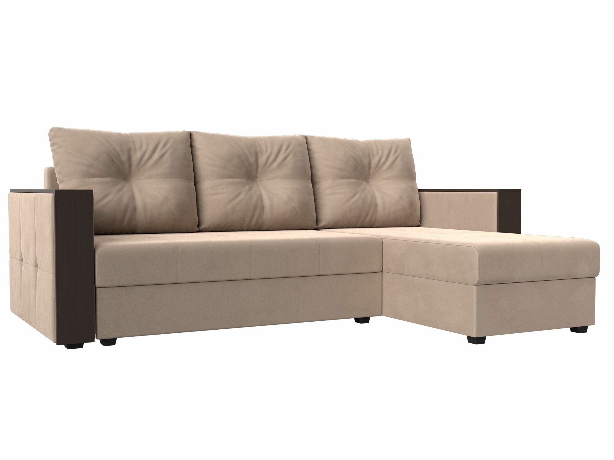 Диван угловой Валенсия Лайт правый угол, велюр, механизм еврокнижка, бежевый, 230x140x85см. Хит Диванов