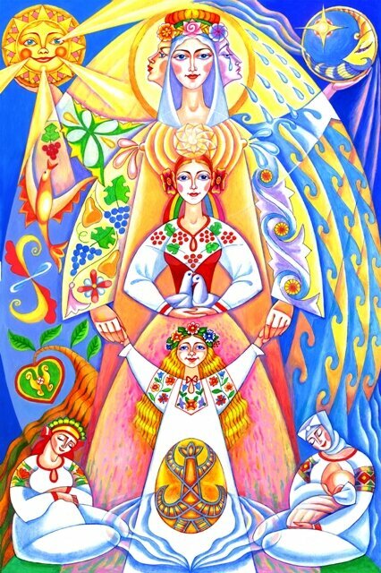 Картина "Рожаницы" (шёлк, 65*38 см) Васильева Т.