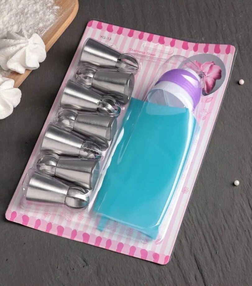 Набор кондитерский для декорирования, мешок с 9-ю насадками