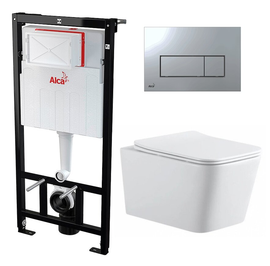 Комплект 3 в 1 инсталляция AlcaPlast + Подвесной унитаз SinteSi BALTI + кнопка хром