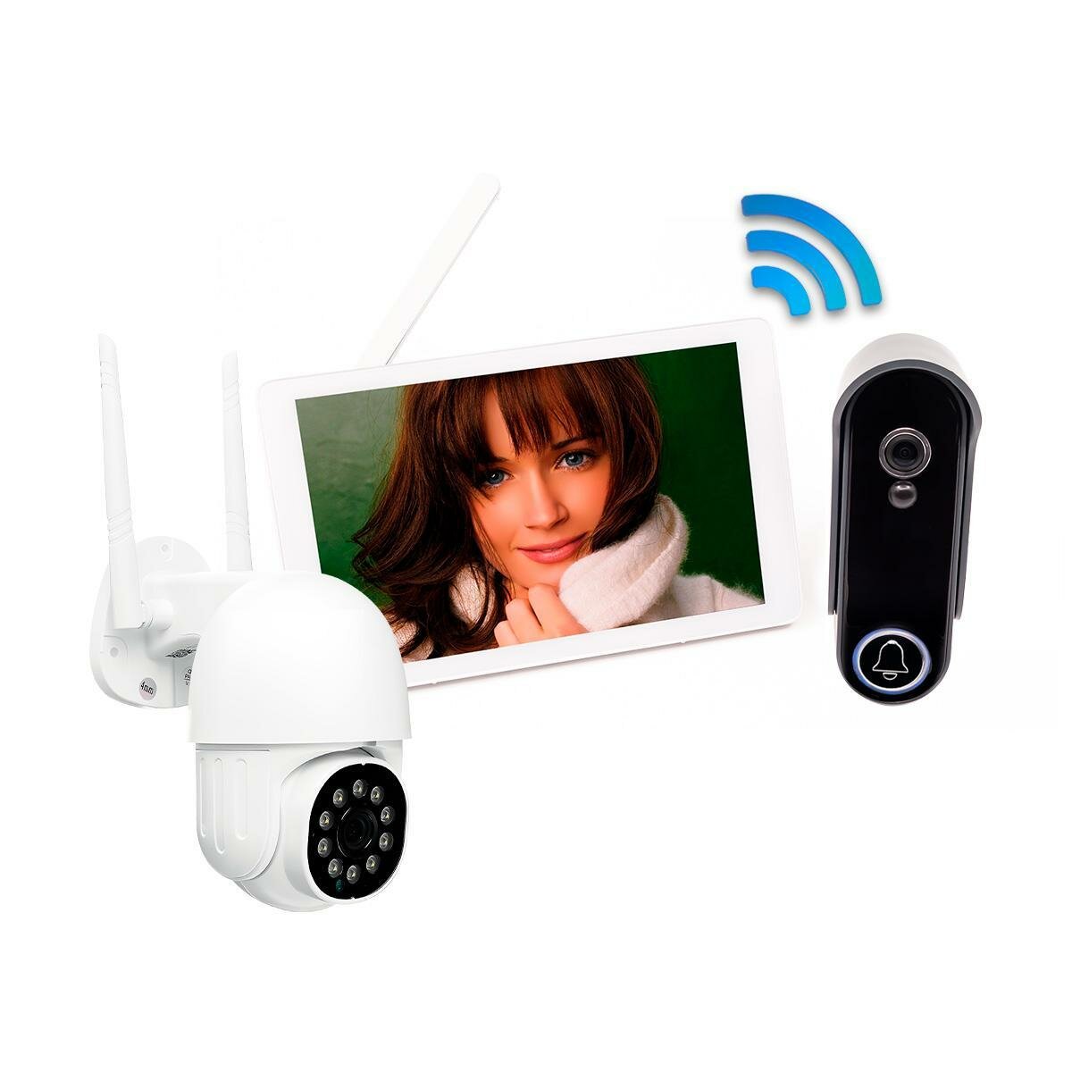 Комплект переносной радиодомофон с аккумулятором SkyNet-1100-Tuya (1+1)-Tuya (W5446RU) беспроводной домофон, беспроводная аккумуляторная вызывная пан