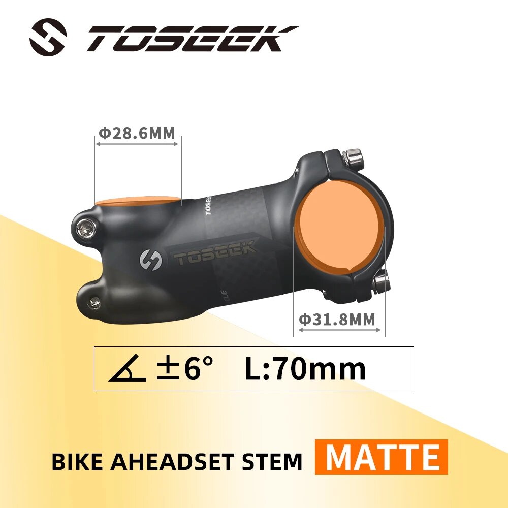 TOSEEK Вынос руля велосипеда алюминий+углепластик 28,6-31,8 мм Matt-Angle 6-70mm