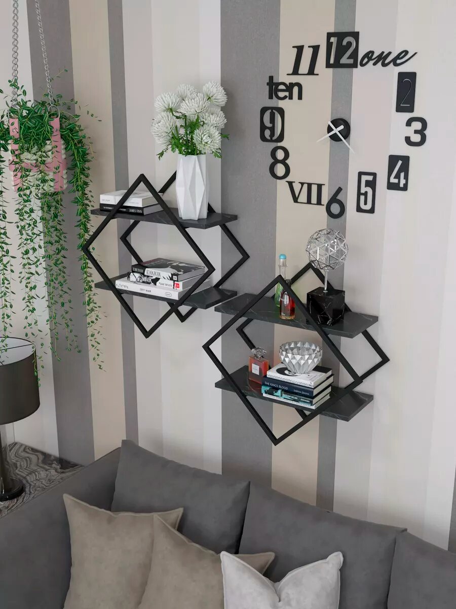 Набор полок ромб настенных черных - ЧЧ