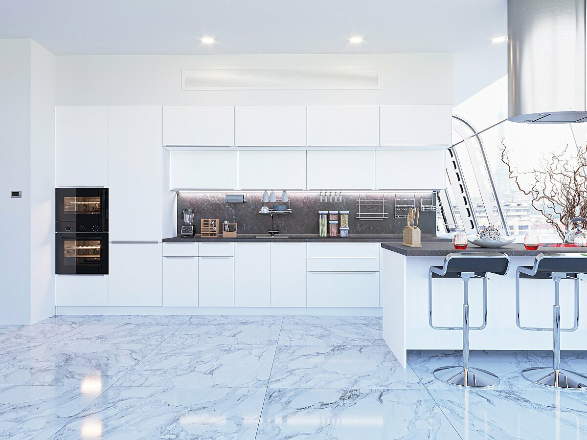 Кухня Фьюжн-02, цвет фасада Silky White, цвет каркаса Белый, 2140*4400*600 мм