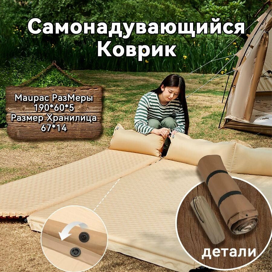 Матрас надувной туристический190x65x5 матрас надувной туристический, ShopGo Коврик Туристический С Подушкой