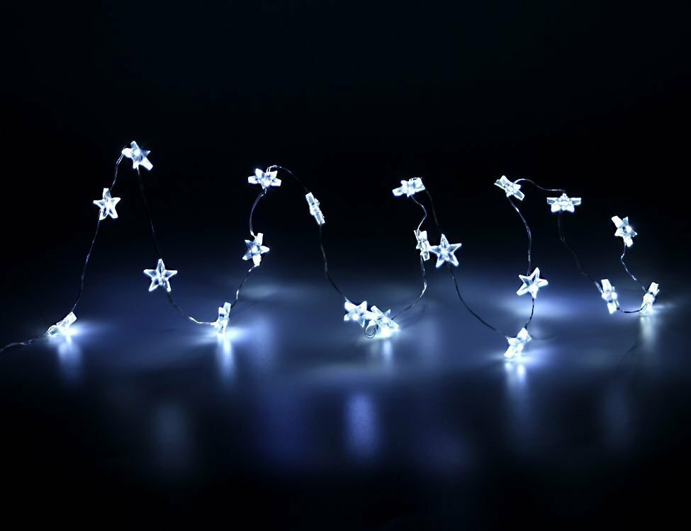 Гирлянда, 20 холодных белых mini LED-ламп, 1 м, серебристый провод, батарейки, Koopman International