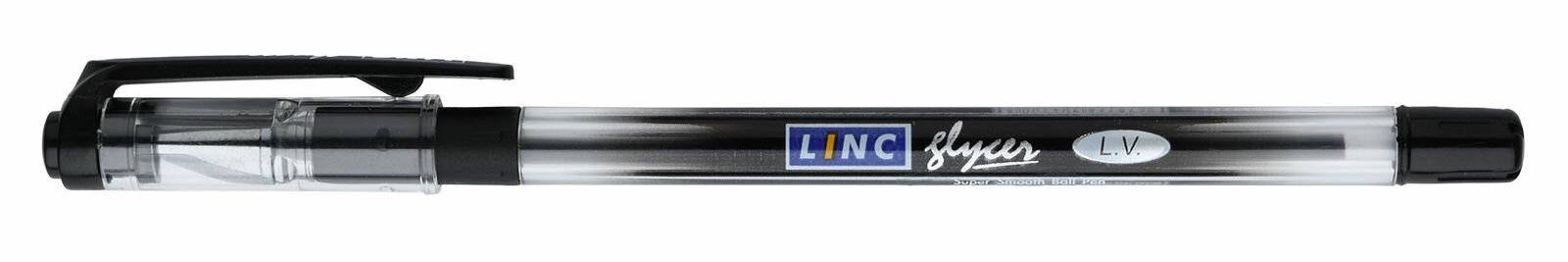 Шариковая ручка LINC "Glycer", черная, 0,7 мм, прозрачный круглый корпус, грип (1300RF/black)