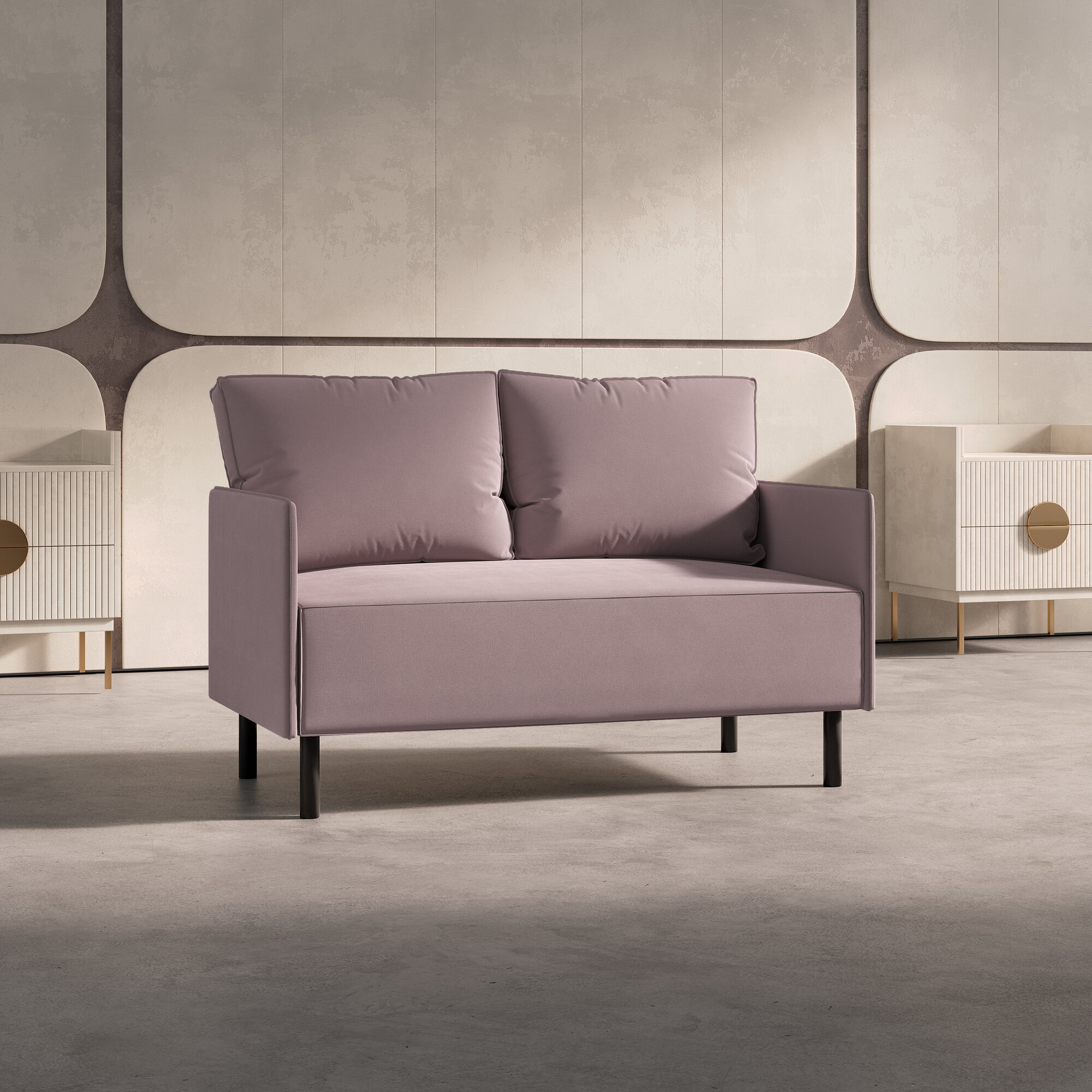 Диван ORION, на ножках, в квартиру, в офис, 117 см, антивандальный велюр, пыльная роза