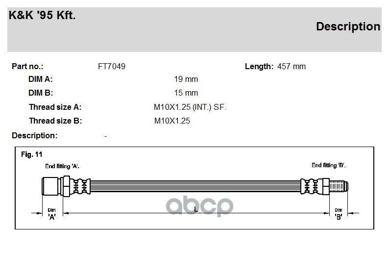 FT7049 K&K Тормозной шланг K&K арт. FT7049