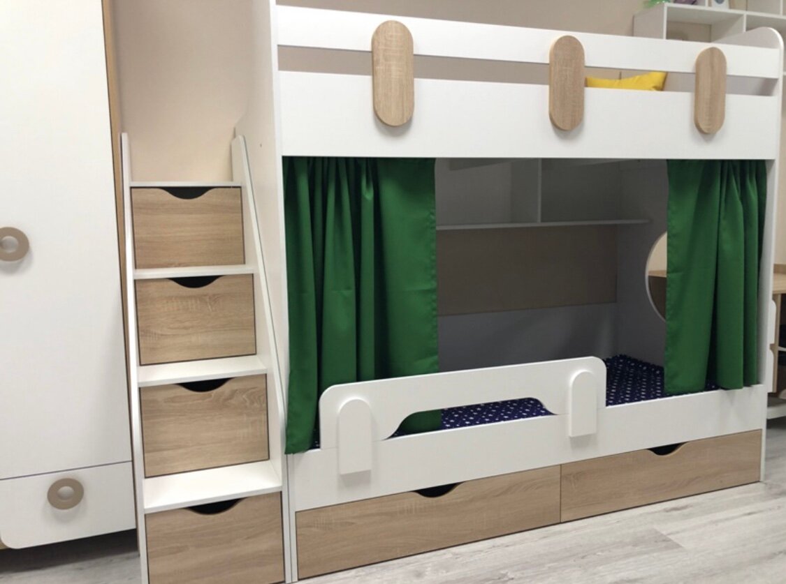 Двухъярусная кровать Фортуна (левая) Белый+ фасады дуб сонома 180х80