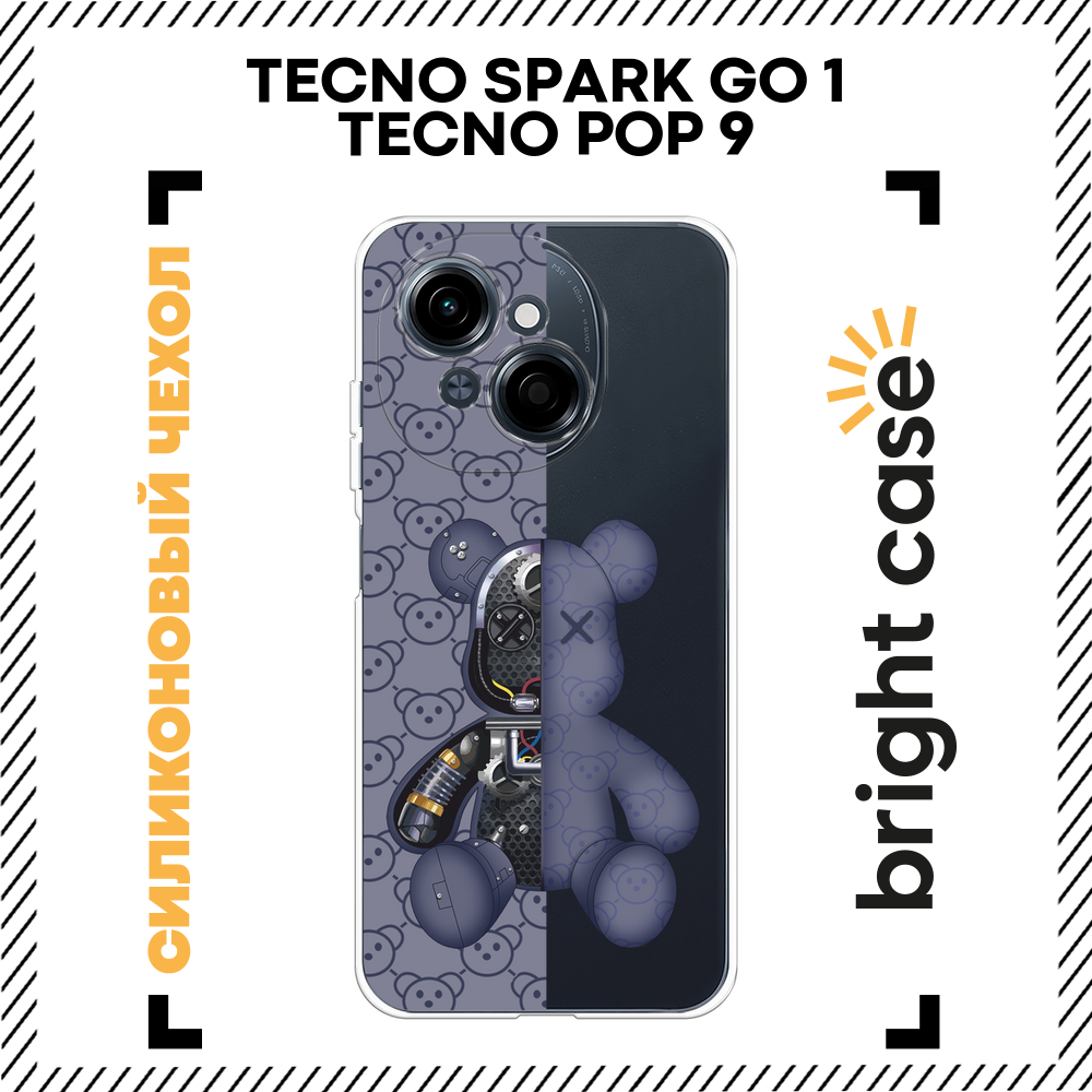 Чехол на Tecno Spark Go 1/Pop 9 / Текно Спарк Го 1/Поп 9 с принтом Медведь половинка, прозрачный