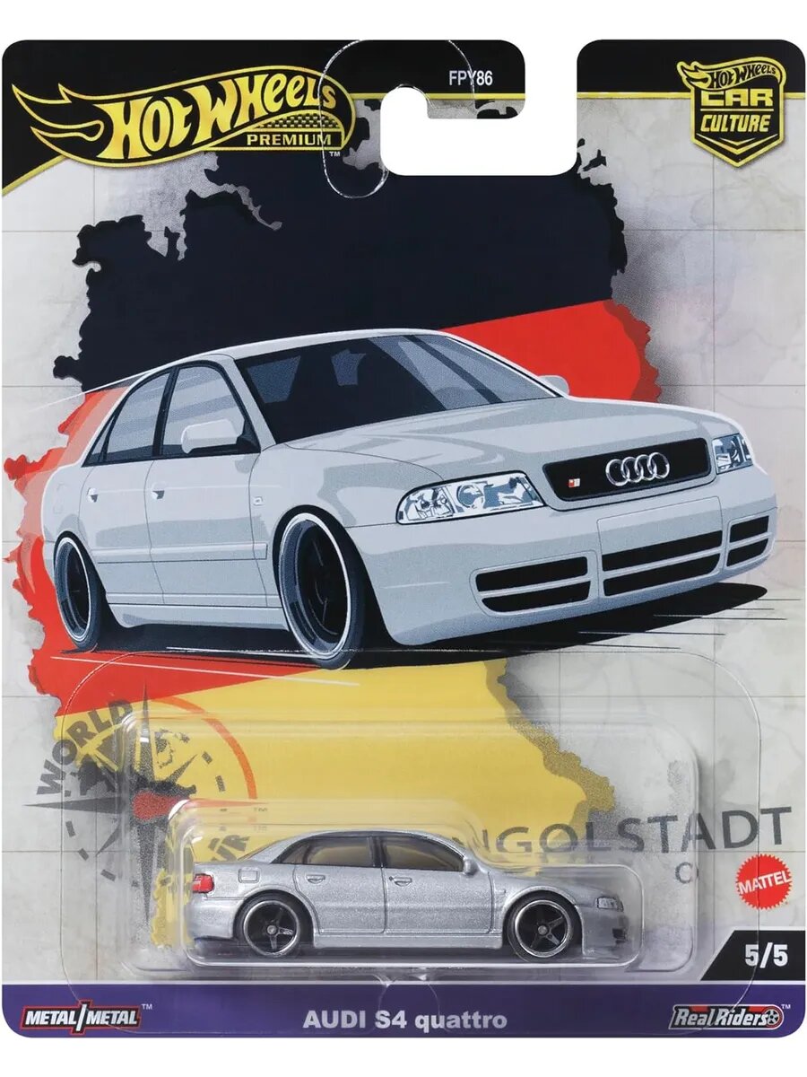 Коллекционная Premium машинка Hot Wheels Audi S4 quattro Light Silver Metallic (коллекция Car Culture 2024, серия World Tour, 5/5)