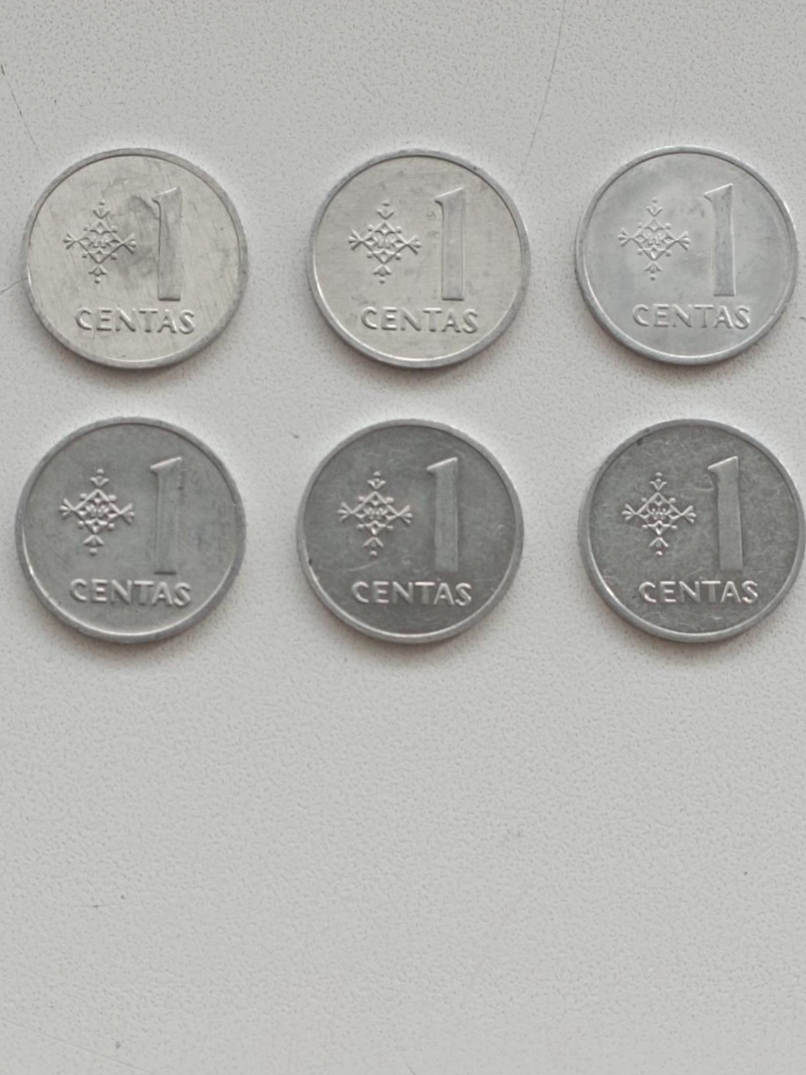 Литва, 1 цент, 1991 (6 монет, яркий штемпельный блеск)