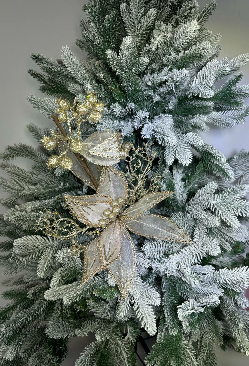 Новогоднее украшение для ёлки и декора-Ветка c ягодами и листьями золотая, 1 шт, 60 см