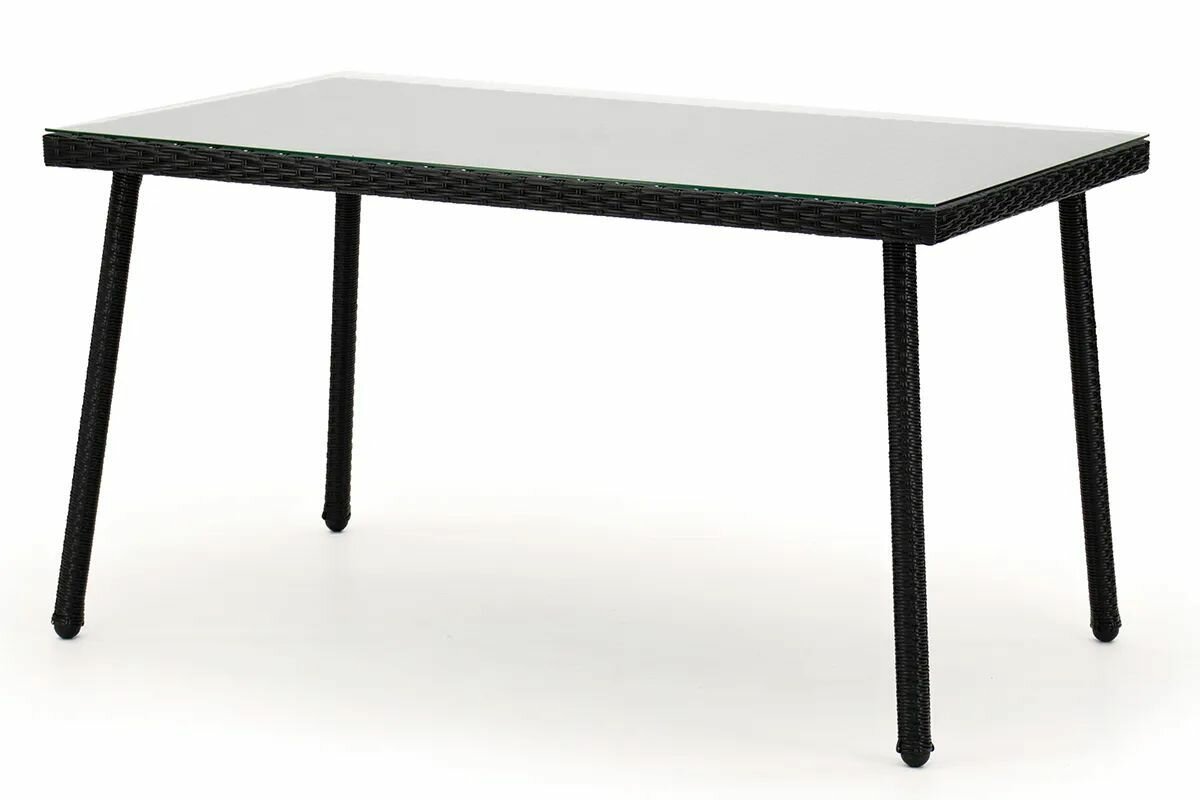 Стол плетеный "Гаити" 140x80 см, искусственный ротанг черный, столешница закалённое стекло