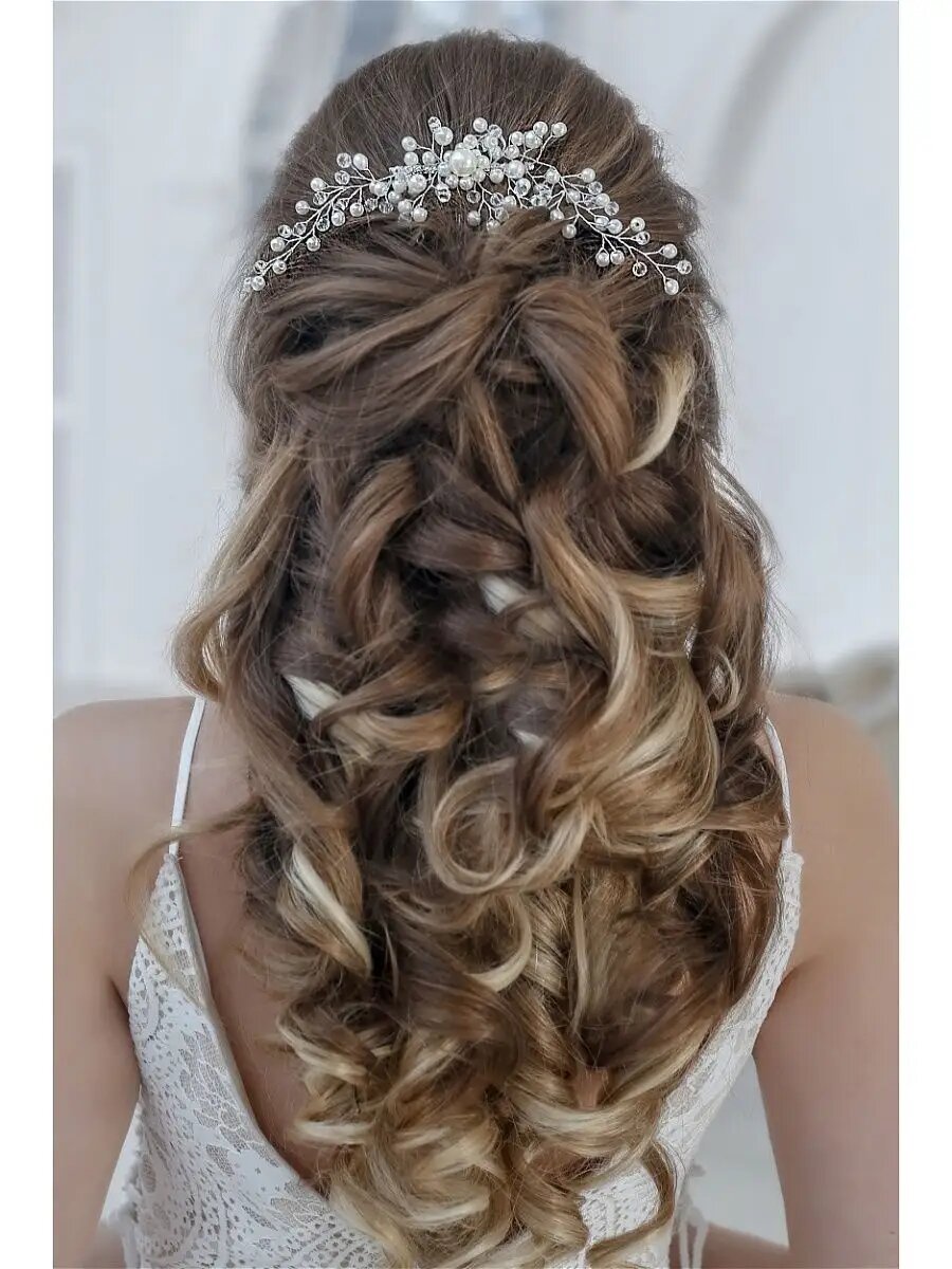 Свадебный гребень веточка в прическу невесте жемчуг бусины Romantic Wedding