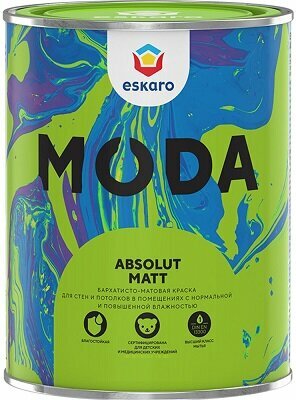Краска для Стен и Потолков Escaro Moda Absolut Matt 0.9л Бархатисто-Матовая.