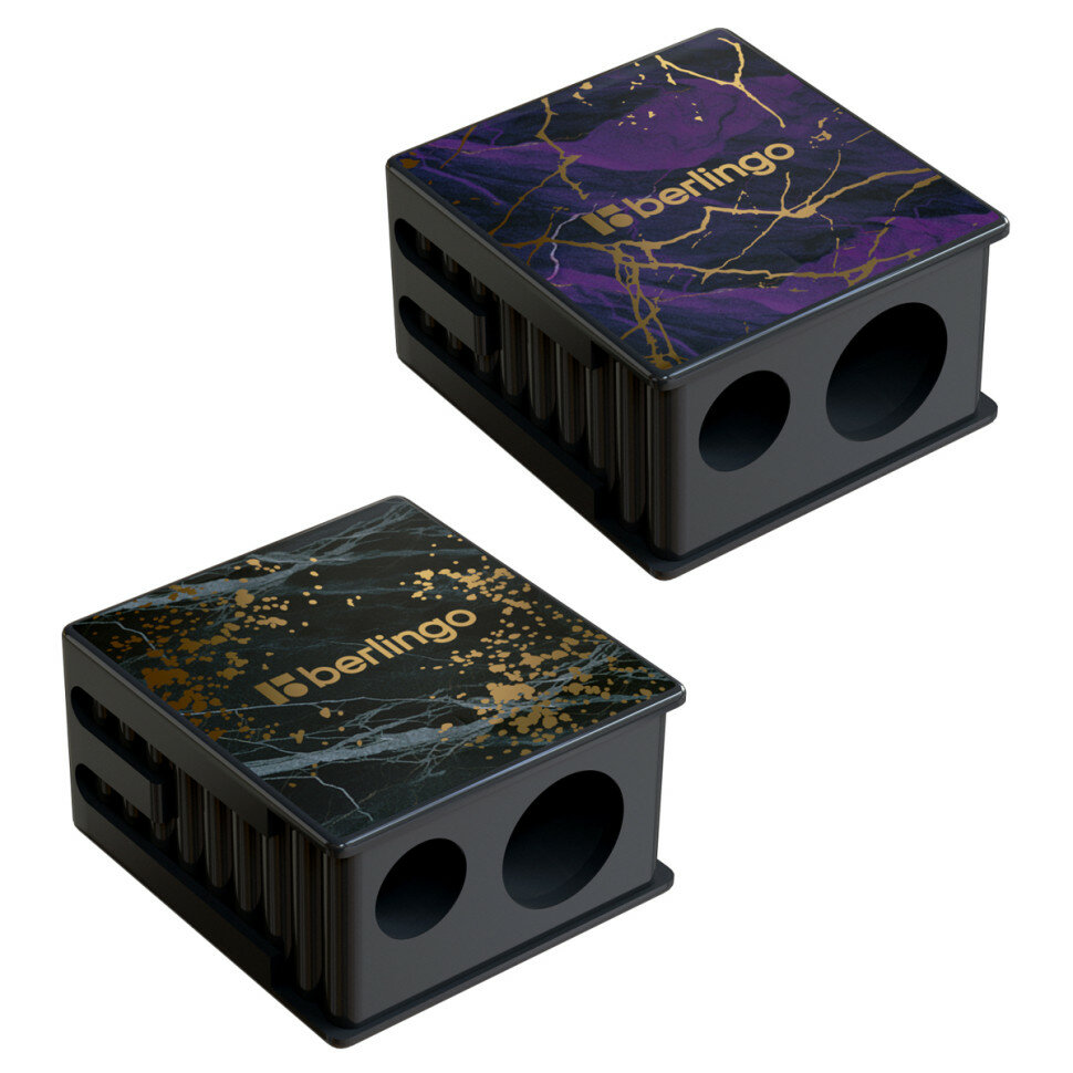 Точилка пластиковая Berlingo "Golden Shade", с контейнером, 2 отверстия, ассорти, 371359