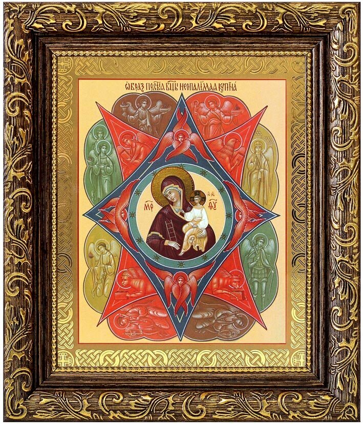 Икона Божией Матери "Неопалимая Купина" (лик № 020), в широкой темной пластиковой рамке 19*22,5 см