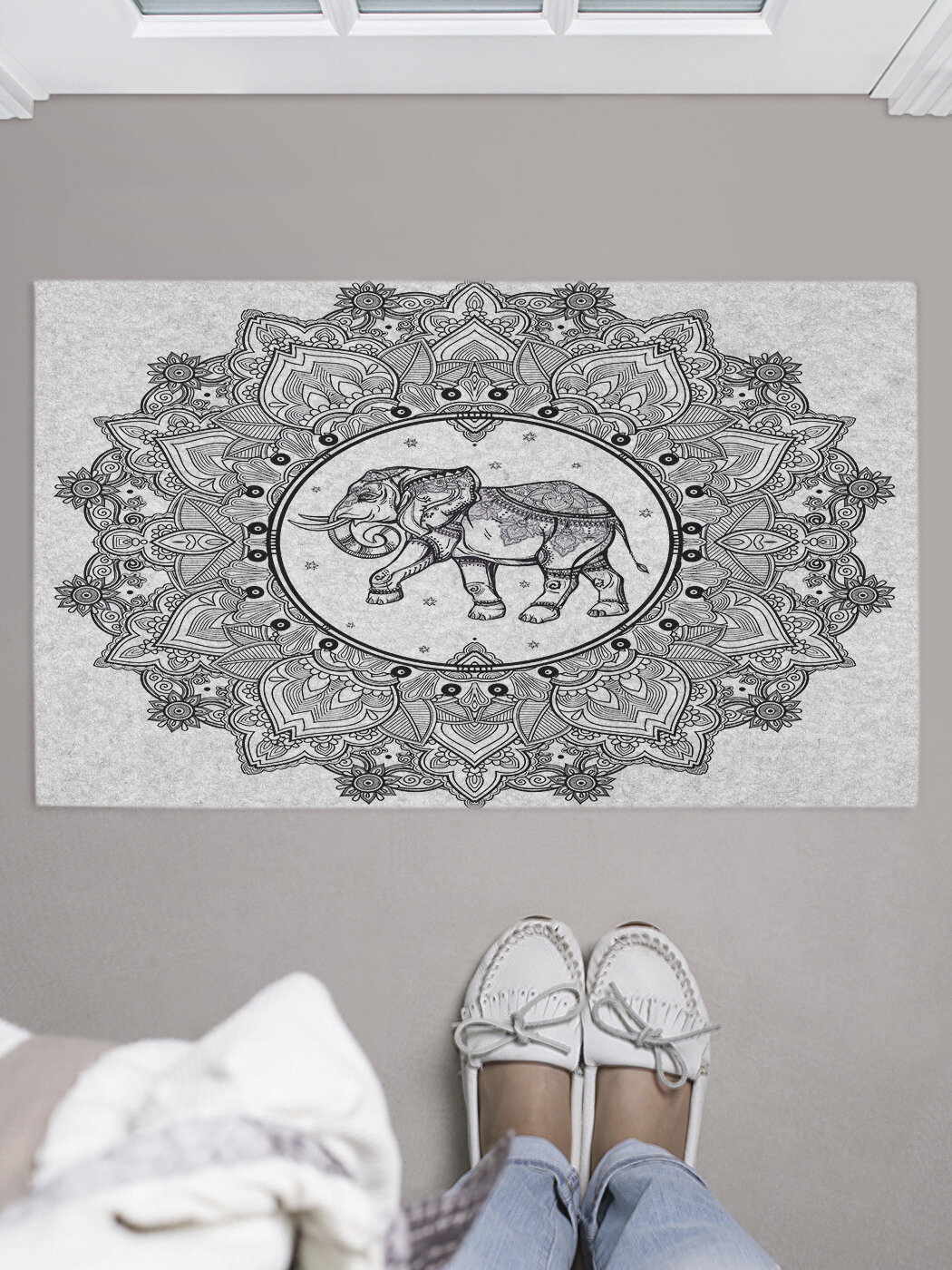 Коврик придверный в прихожую с принтом "Мандала ганеша" 45 на 75 см , JoyArty