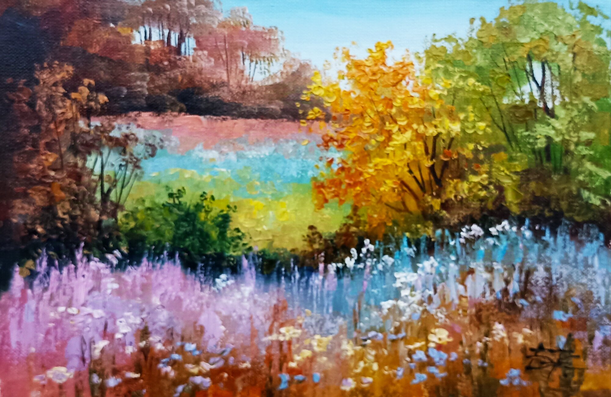 Картина масло/холст. 100% ручная работа, 100% живопись от Худ. мастерской Грëзы. Импрессионизм". Летний пейзаж. 20х30 см