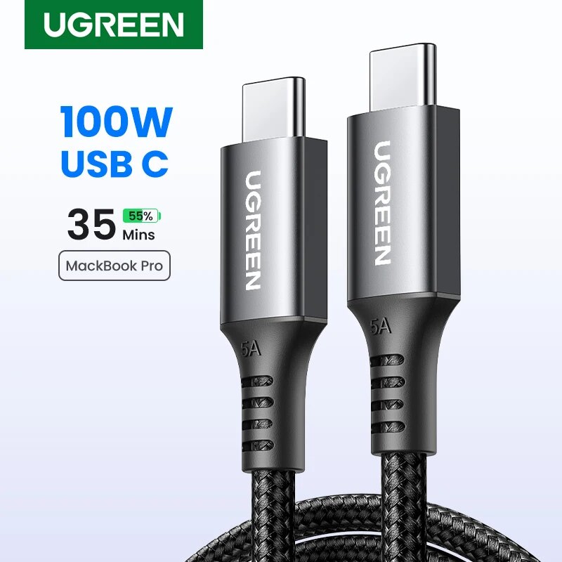 Кабель UGREEN PD100W USB-C - USB-C 2м Space Grey — фото 1