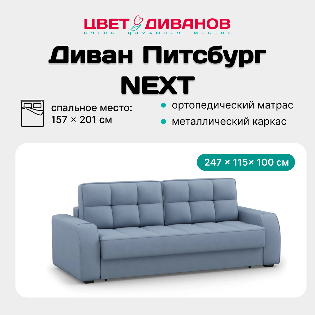 Диван-кровать Цвет Диванов Питсбург, прямой ортопедический диван, с ящиком для белья