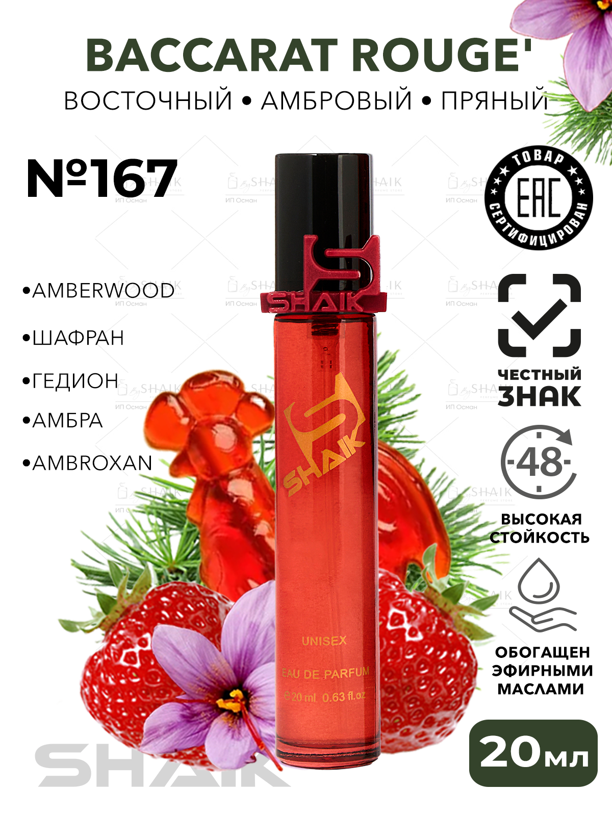 Парфюмерная вода унисекс SHAIK № 167 BAKARAT 540 масляные баккара духи женские туалетная вода женская 20 мл