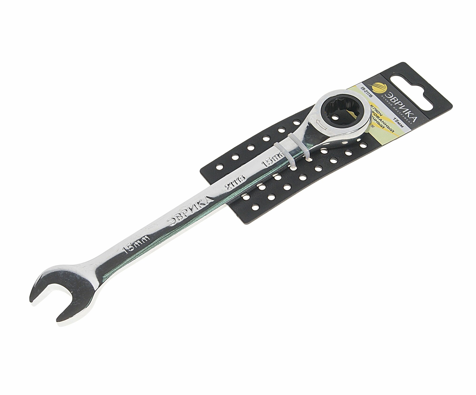 Ключ комбинированый ER-21115H трещоточный 15мм (на держателе) эврика