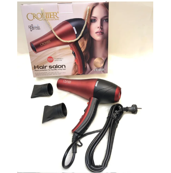 CRONIER Фен для волос Professional CR-6655A Red 5000 Вт, скоростей 2, кол-во насадок 2, красный