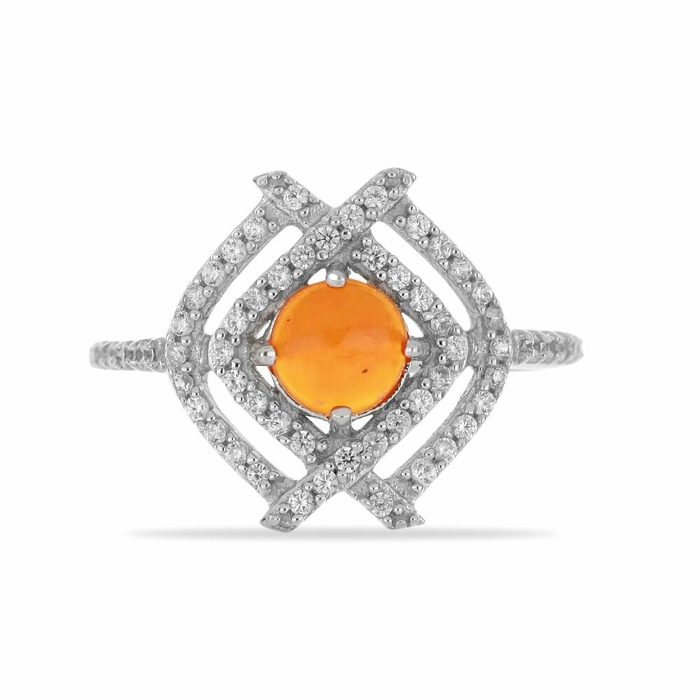 Кольцо, серебро, 925 проба, родирование, опал, циркон