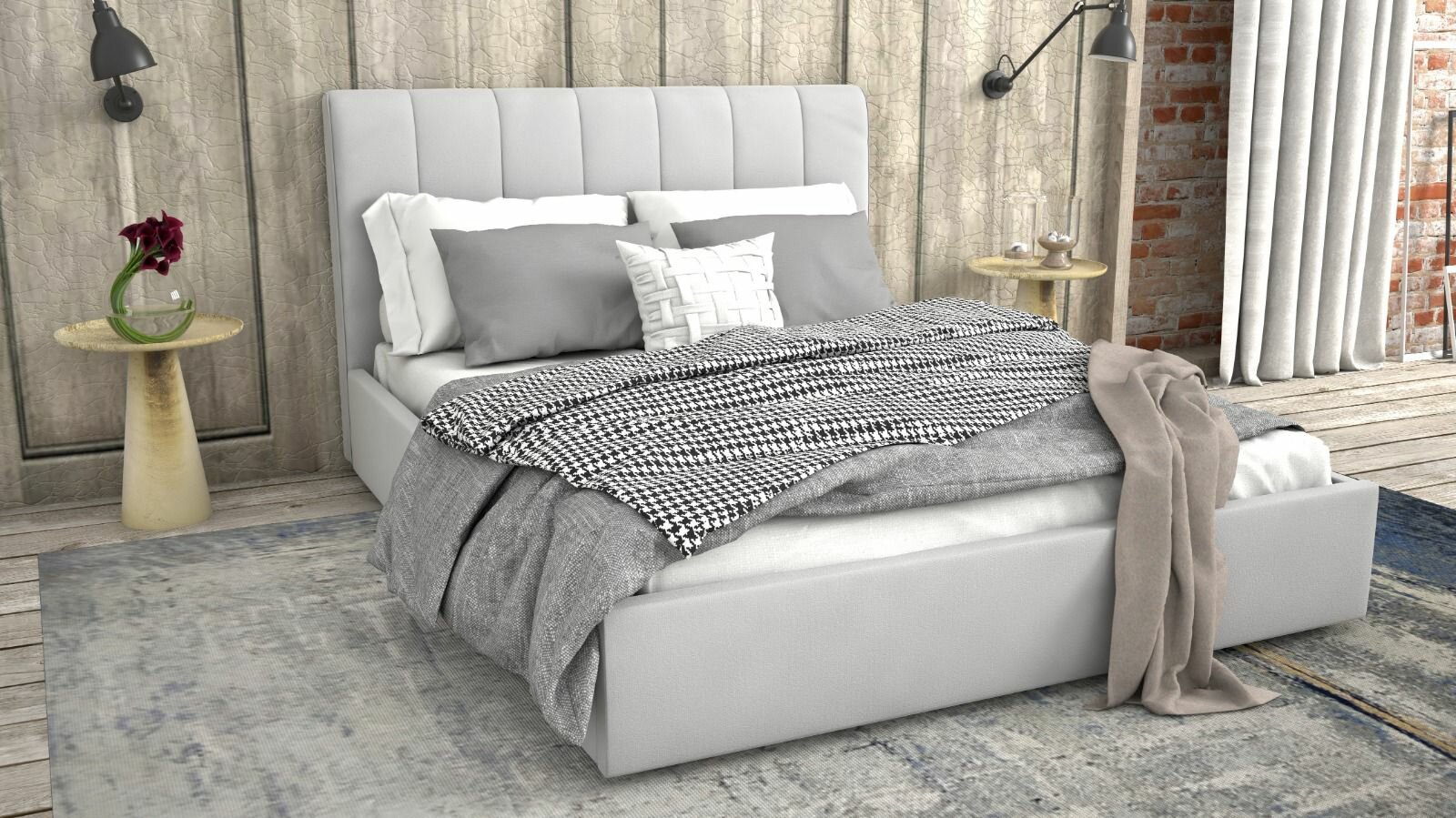 Кровать Элен, 180*200 см, серая, мягкое изголовье, Крона Мебель