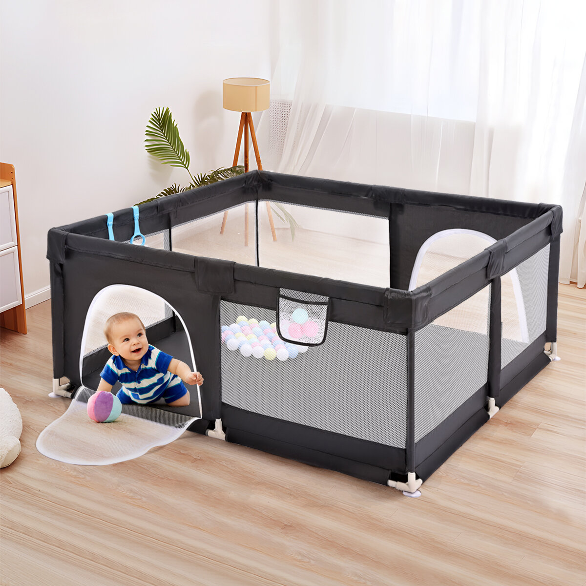 Манеж детский напольный 150х150 см Dearest игровой с шариками для сухого бассейна, складной для малышей, усиленный