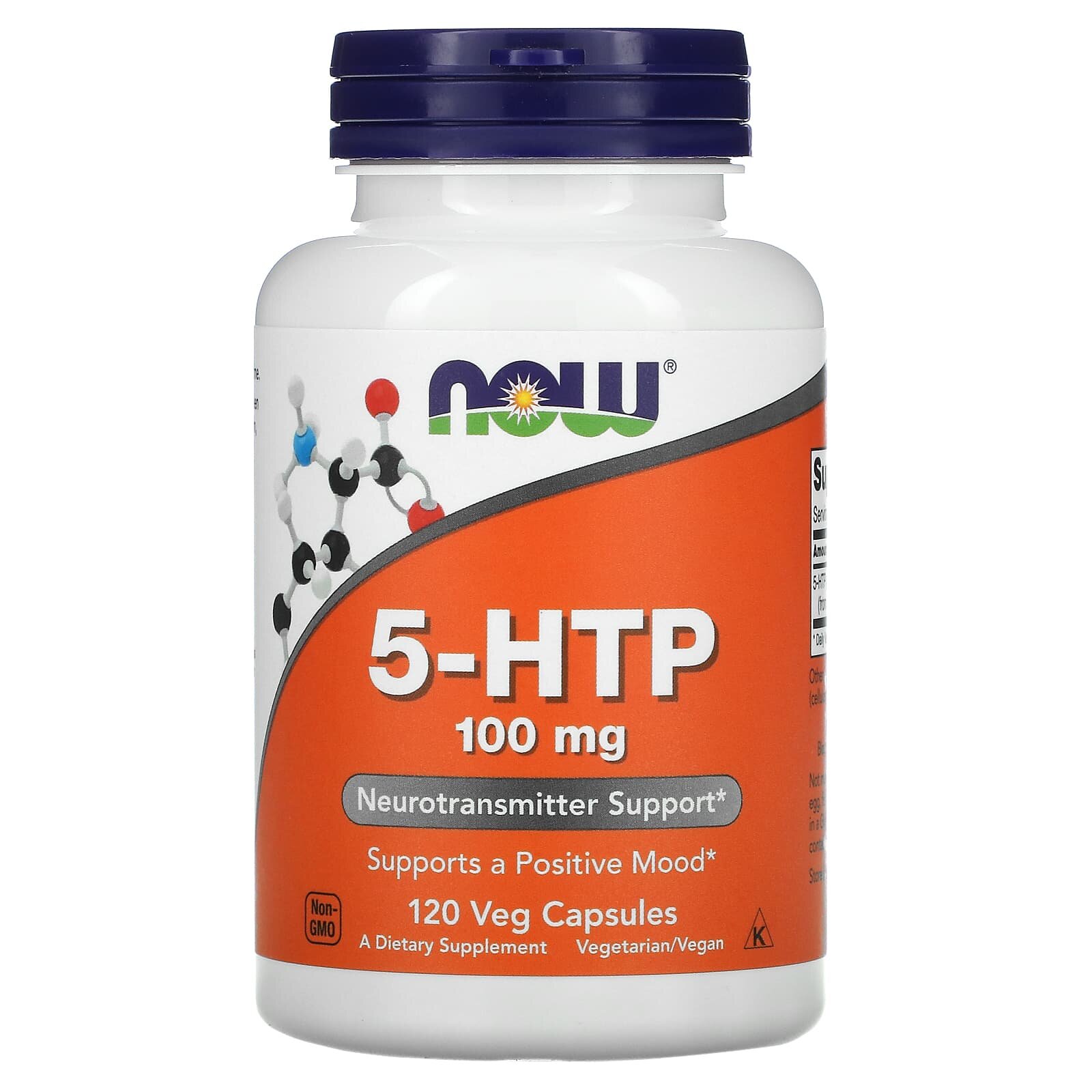 NOW Foods, 5-HTP, 100 мг, 120 вегетарианских капсул / 5-гидрокситриптофан