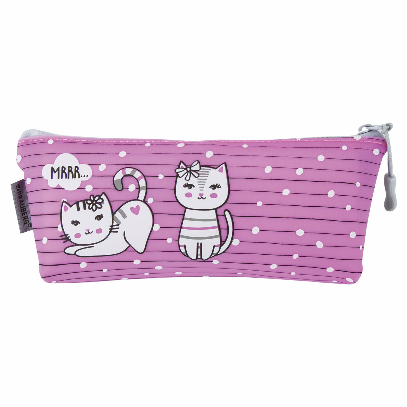 Пенал-косметичка Brauberg треугольный, мягкий, "Kittens", 22х3х8 см (229255)