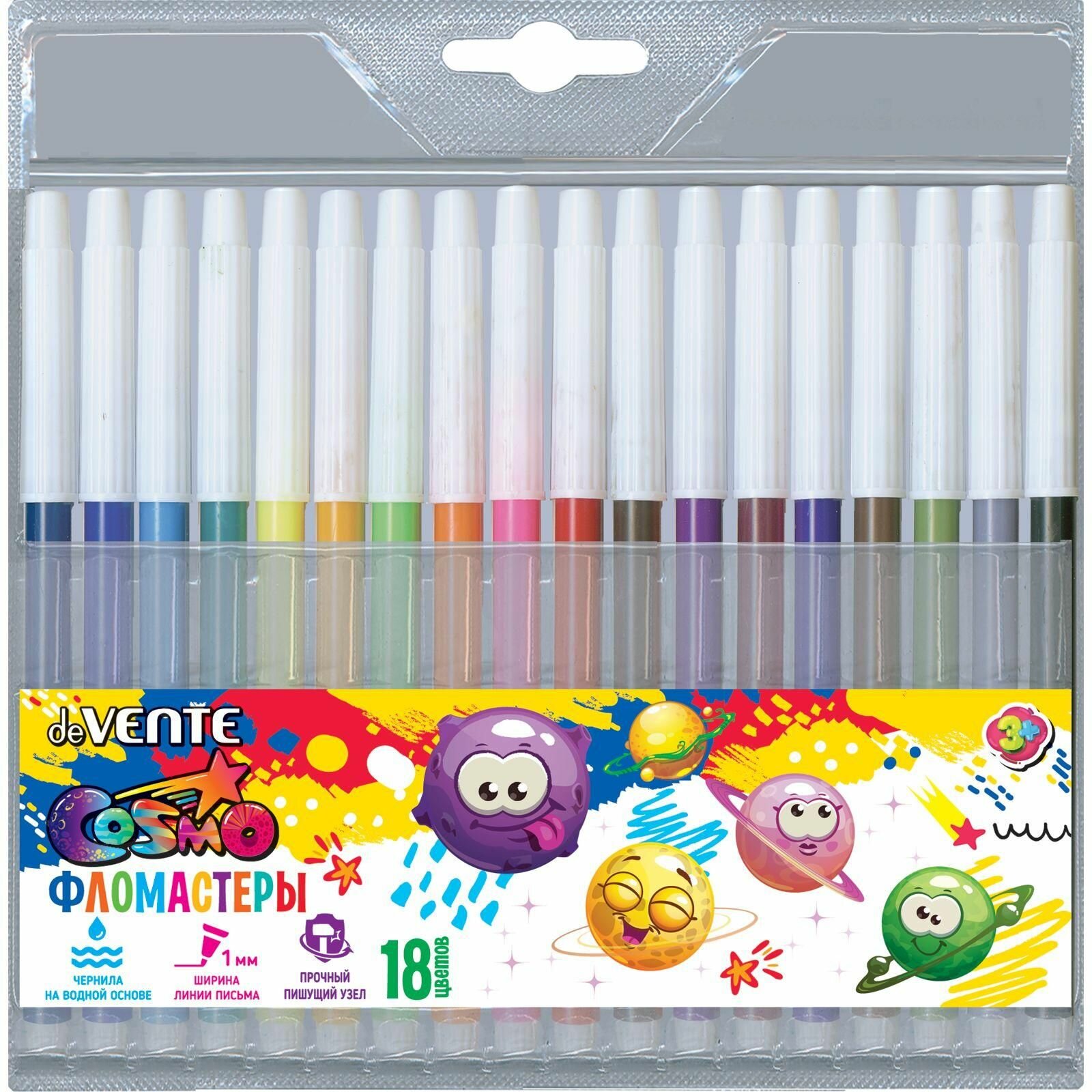 Фломастеры deVENTE 18 цветов, "Cosmo" невентилируемый колпачок, в пластиковом блистере (5082309)
