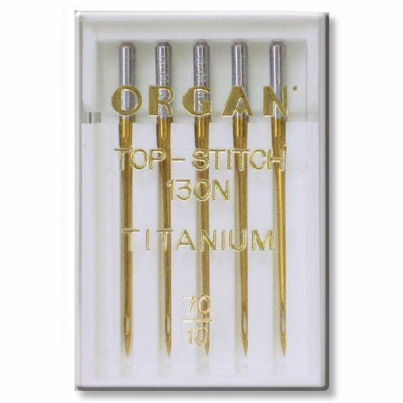 Иглы для швейной машины ORGAN "Top-Stitch", Titanium, № 70, для бытовой, 5 шт, в пенале