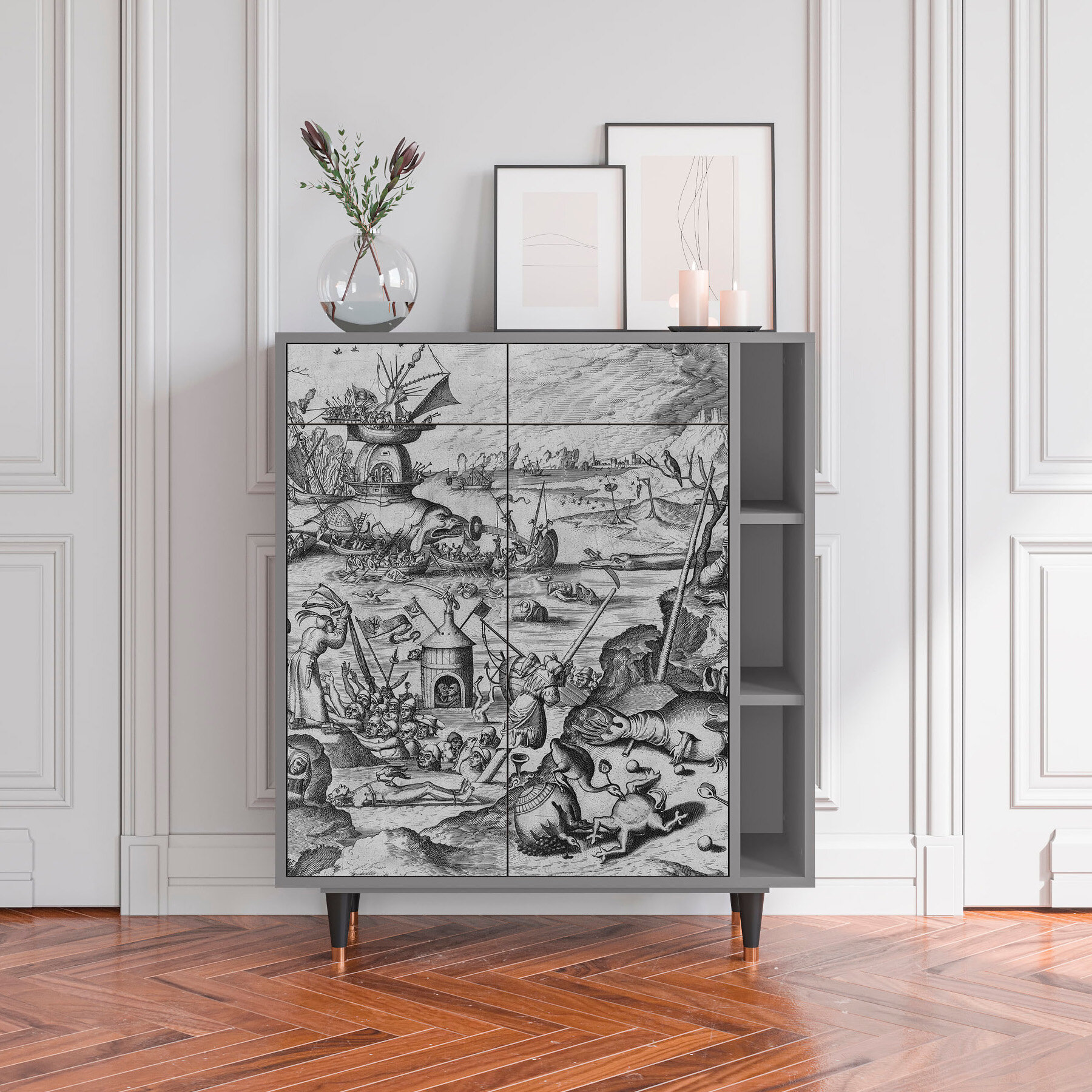 Комод - STORYZ - BS6 The Temptation of Saint Anthony by Pieter Breugel, Размер - 94 x 110 x 41 см, Цвет корпуса - , Серый