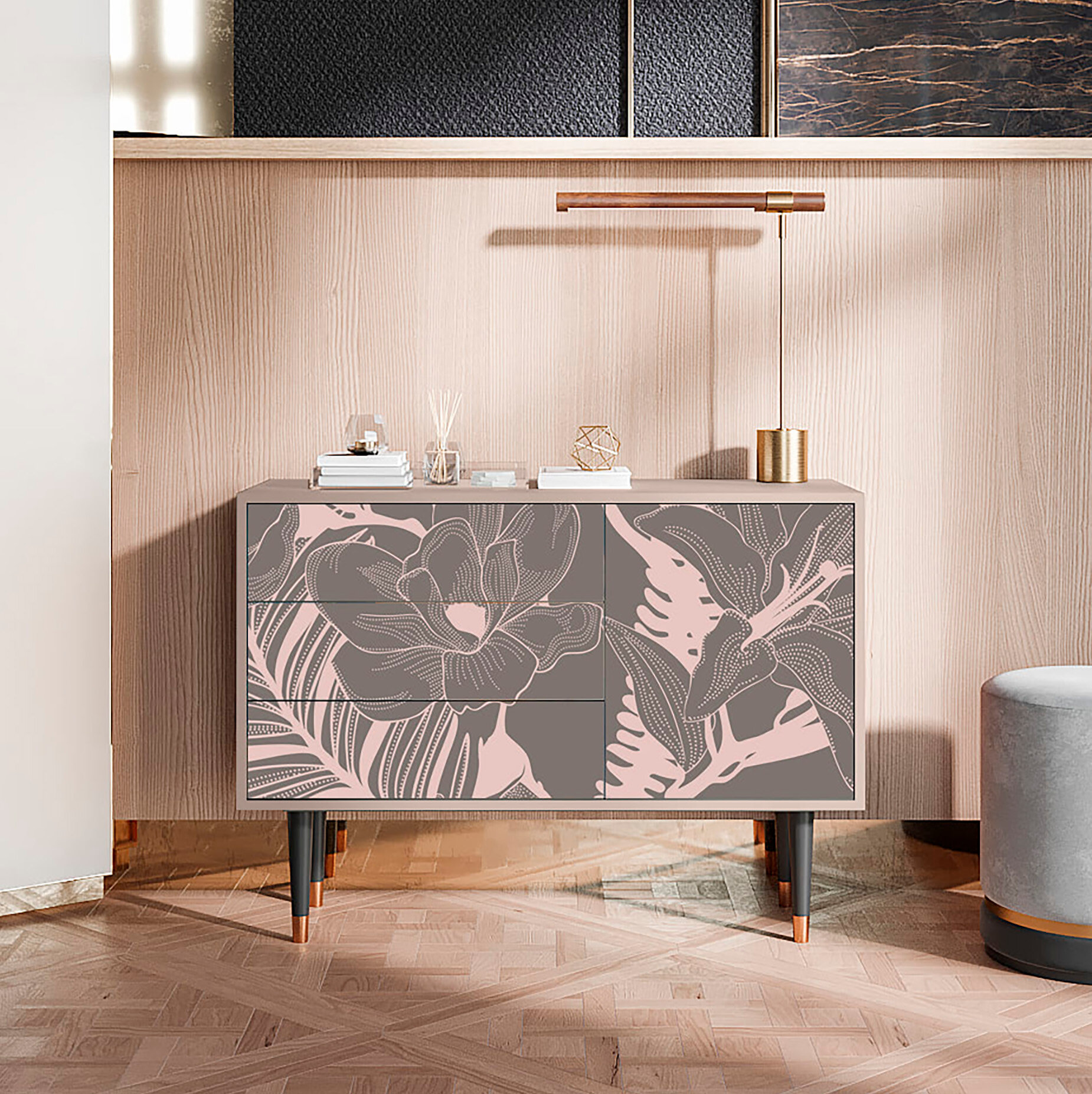 Комод - STORYZ - S3 Issabelline Flower, Размер - 115 x 84 x 41 см, Цвет корпуса - , Бежевый