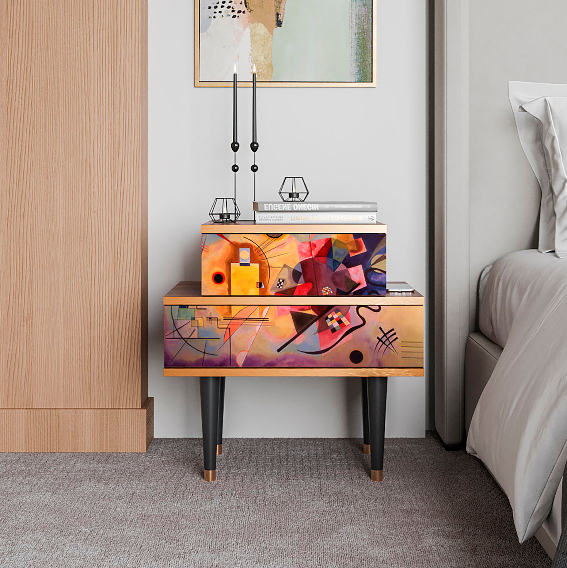 Прикроватная тумба - STORYZ - NS1 Modern Art by Kandinsky , Размер - 58 x 58 x 41 см, Цвет корпуса - , Орех