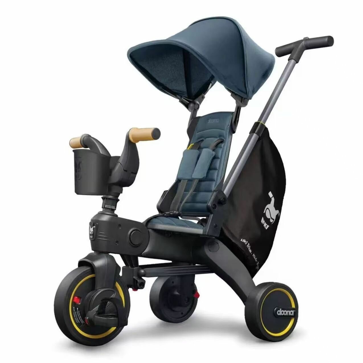 Doona Liki Trike S5 Велосипед детский складной трехколесный с ручкой, Ocean Blue синий, SP550-99-044-015, в комплекте пятиконечные ремни безопасности, сумка для транспортировки, сумка для покупок