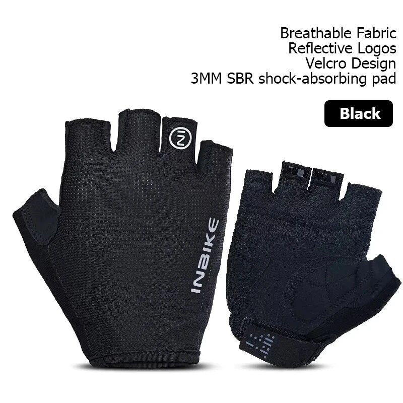 Мужские велосипедные перчатки INBIKE, летние перчатки для MTB, амортизирующие Черный, L, Black