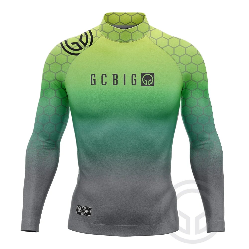 Одежда для серфинга мужская с длинным рукавом, облегающая футболка для плавания с УФ-защитой, комплект спортивной одежды, защитная одежда для сыпи, костюм для серфинга и дайвинга, лето Зеленый, S, 12