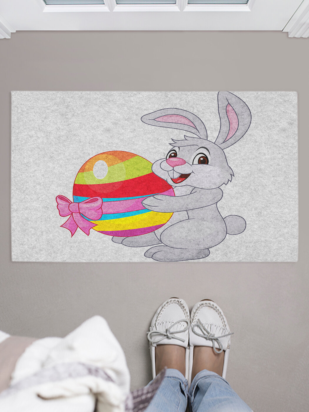 Коврик придверный в прихожую с принтом "Пасхальное яйцо в ленточке" 45 на 75 см , JoyArty